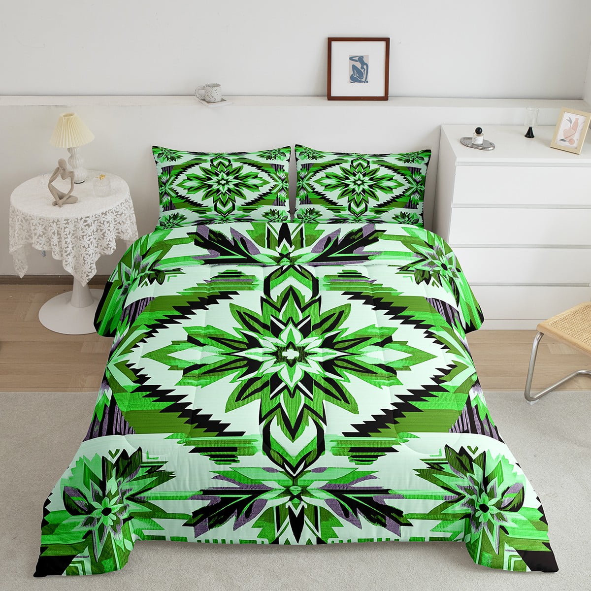 Green Southwestern Bedding Set Queen Size,Western Tribe Comforter Set ...