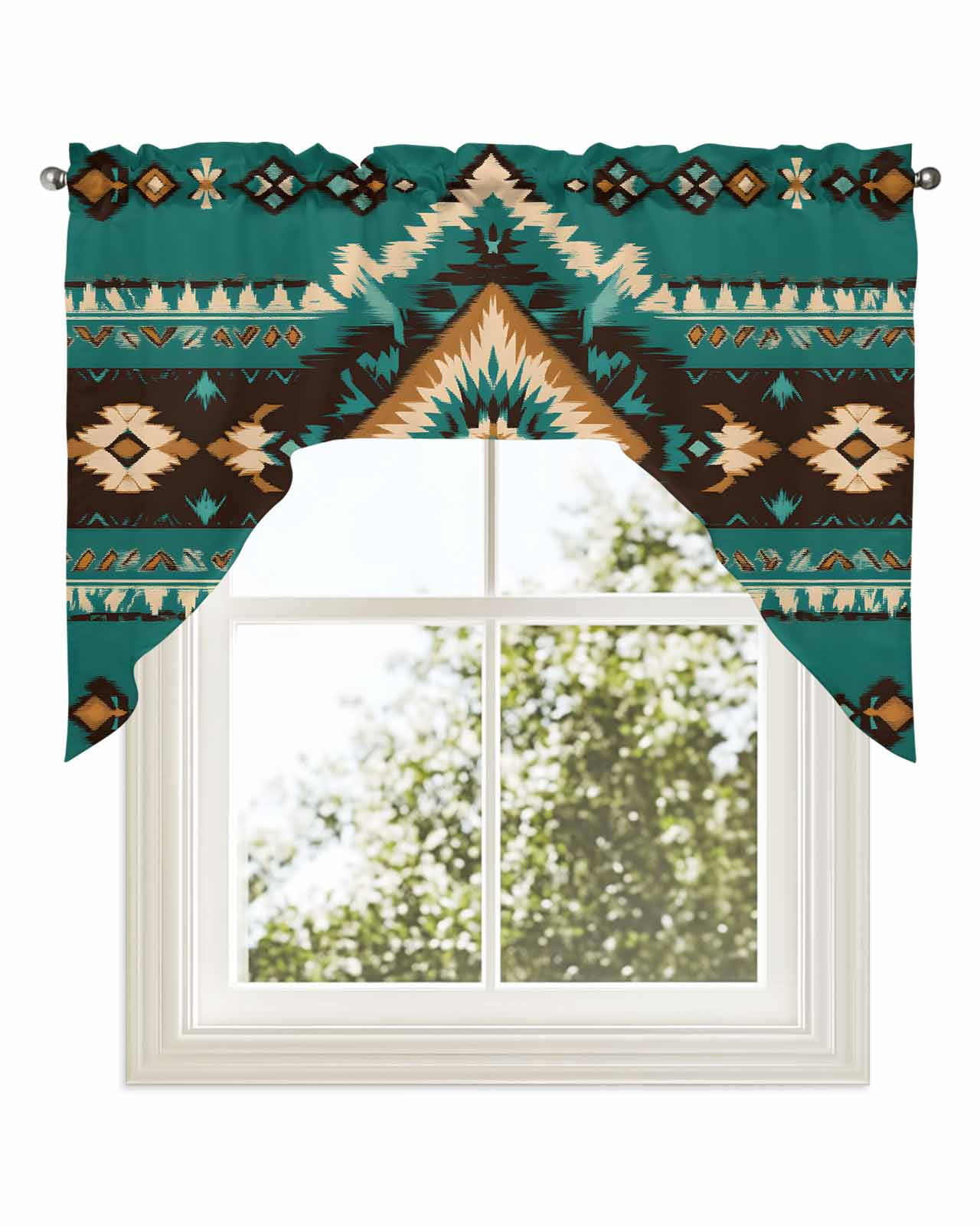 Green Southwestern Kitchen Swag Valance for Window, Rod Pocket Short ...
