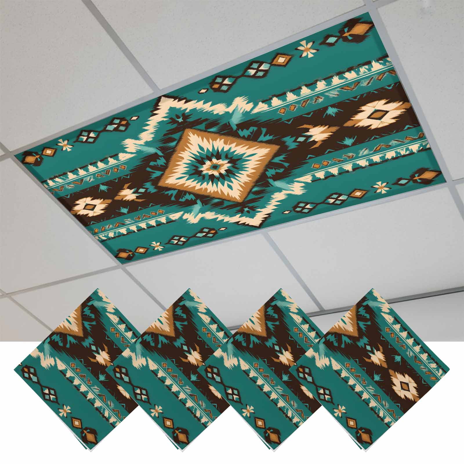 Green Southwestern Magnetic Fluorescent Light Covers for Ceiling Lights ...