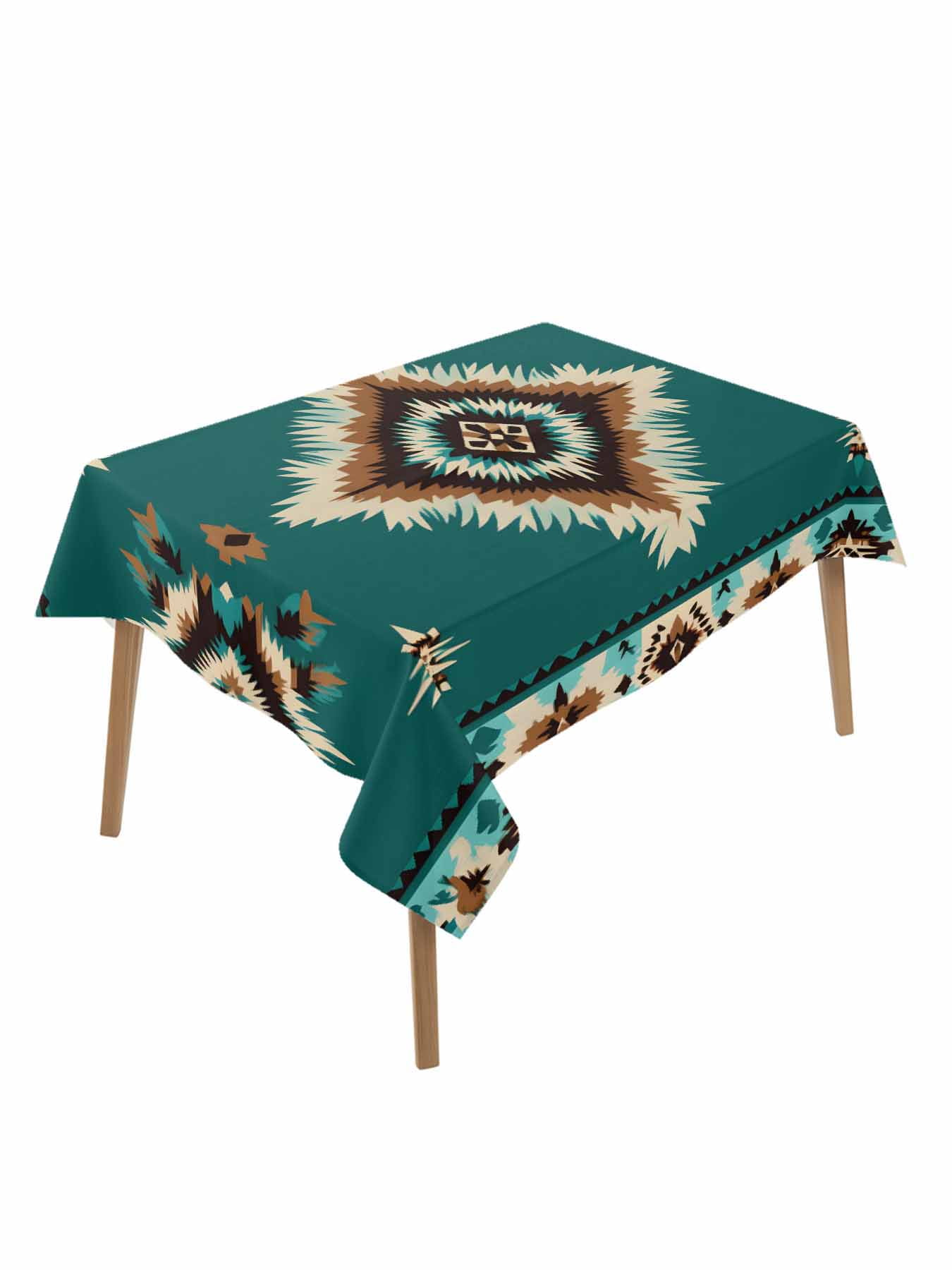 Green Southwestern Table Cloth, Boho Ethnic Geometric Retro Waterproof ...