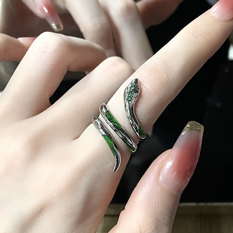 Green Spirit Snake Ins Dark Style Advanced Sense Open-end Zircon Ring ...