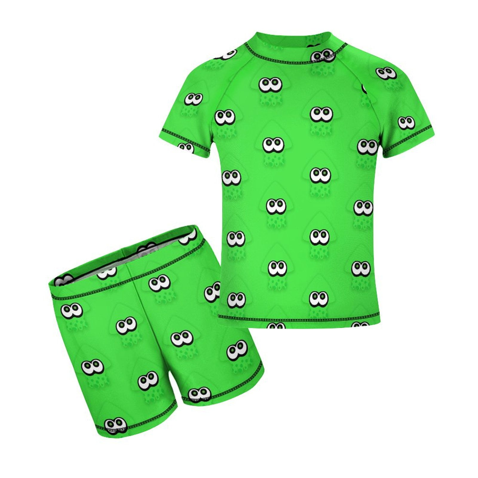 Green Splatoon Squid Boy's Swimsuit Short Sleeve T Shirt Swim Trunks ...
