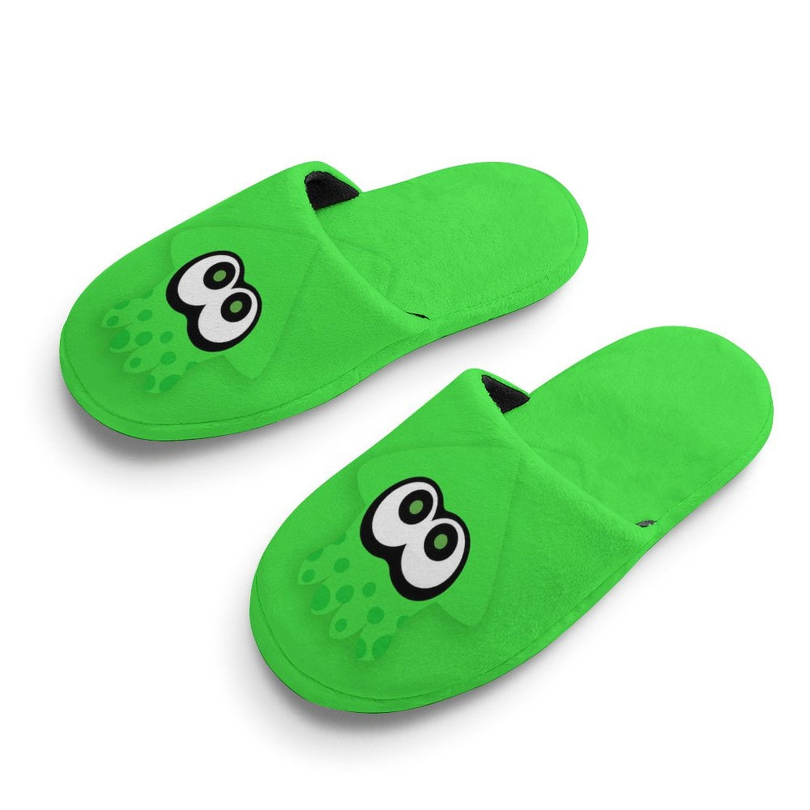 Green Splatoon Squid Kid's Cotton Slippers Flannel Plush Soft Fluffy ...