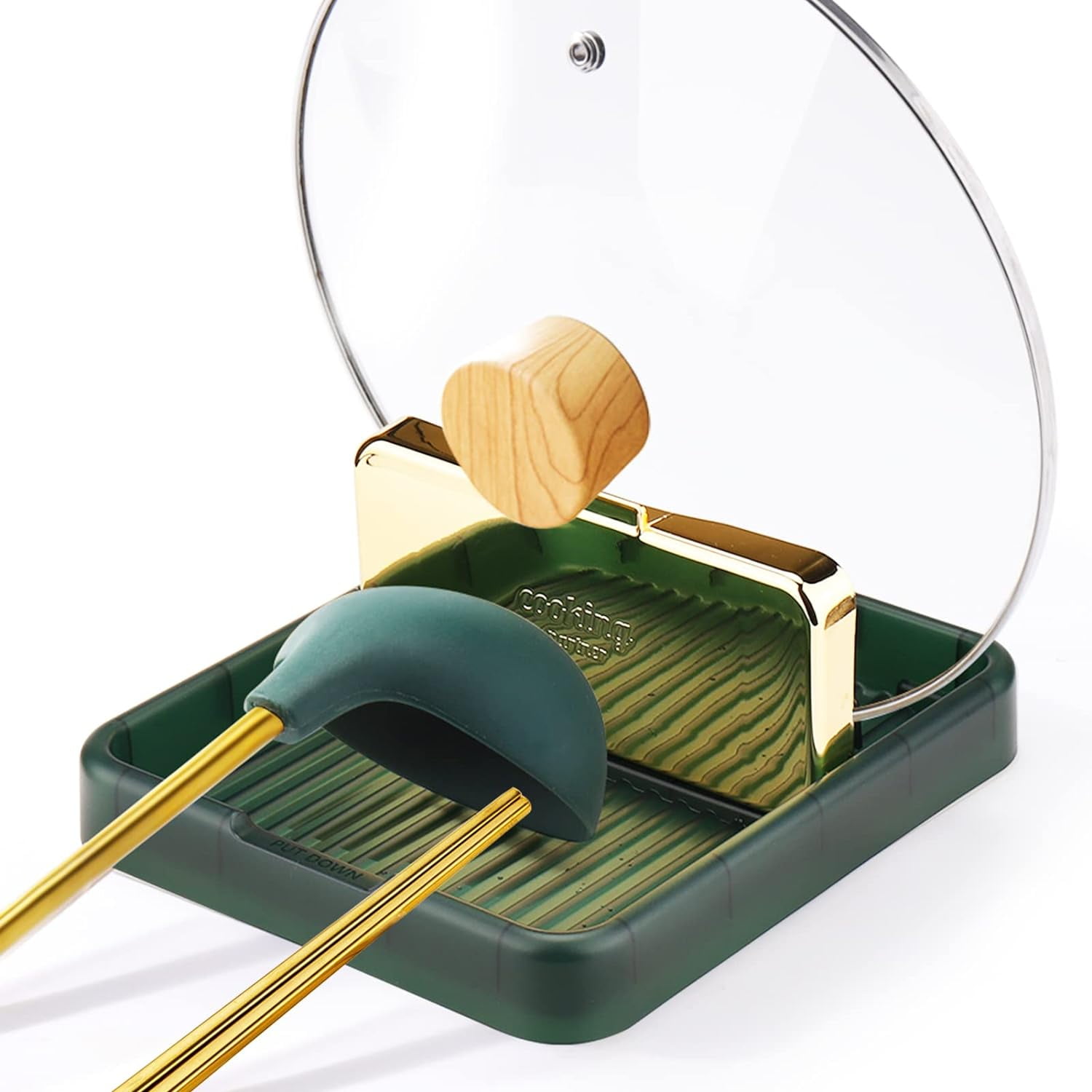 Green Spoon Rest with Lid Holder for Stove Top (1 Pack) Spatula Ladle ...