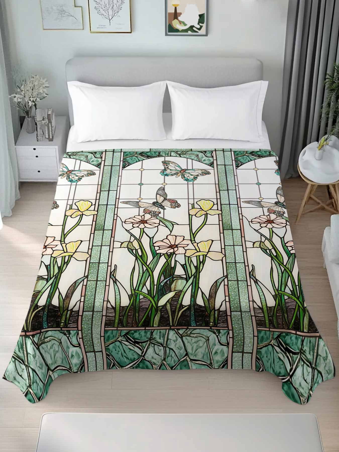 Green Spring Botanical King Size Flat Sheet, Wrinkleproof & Fadeproof ...