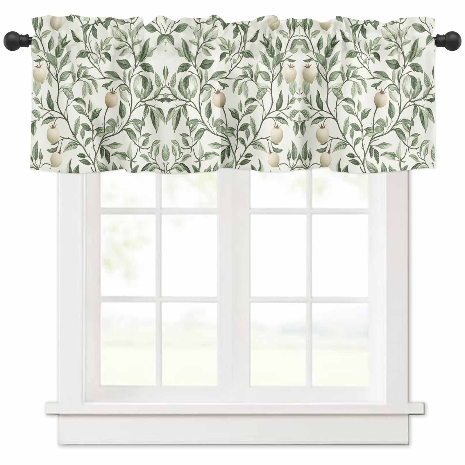 Green Spring Botanical Valances for Windows Farmhouse Kitchen Curtains ...