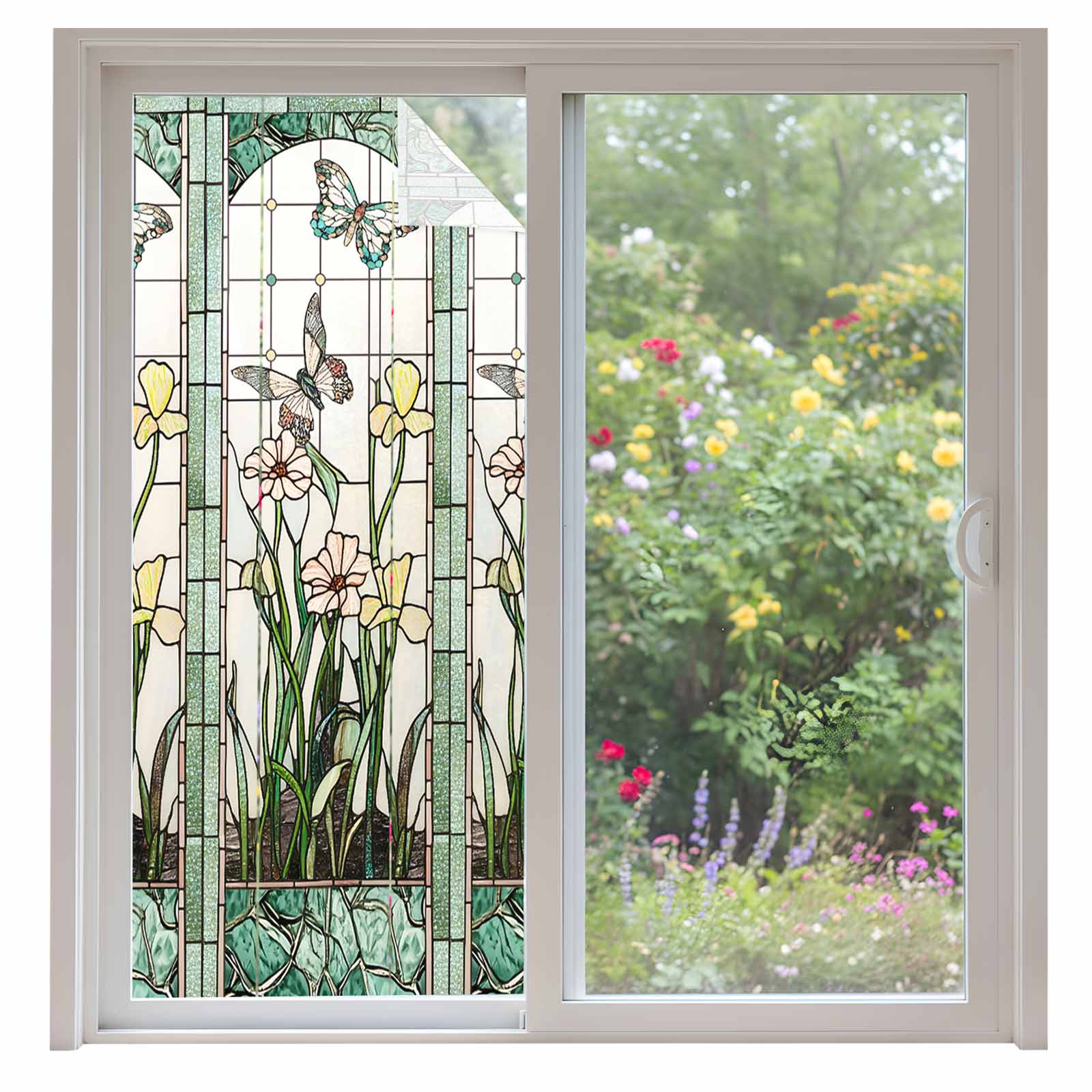 Green Spring Botanical Window Privacy Film, Summer Butterfly Vintage ...