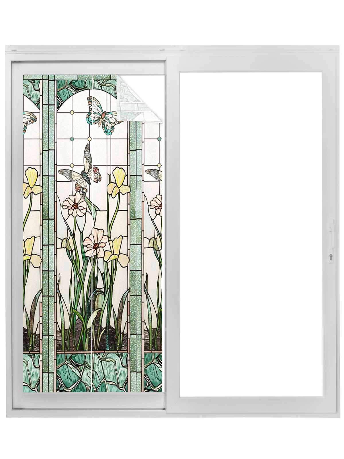 Green Spring Botanical Window Privacy Film, Summer Butterfly Vintage ...