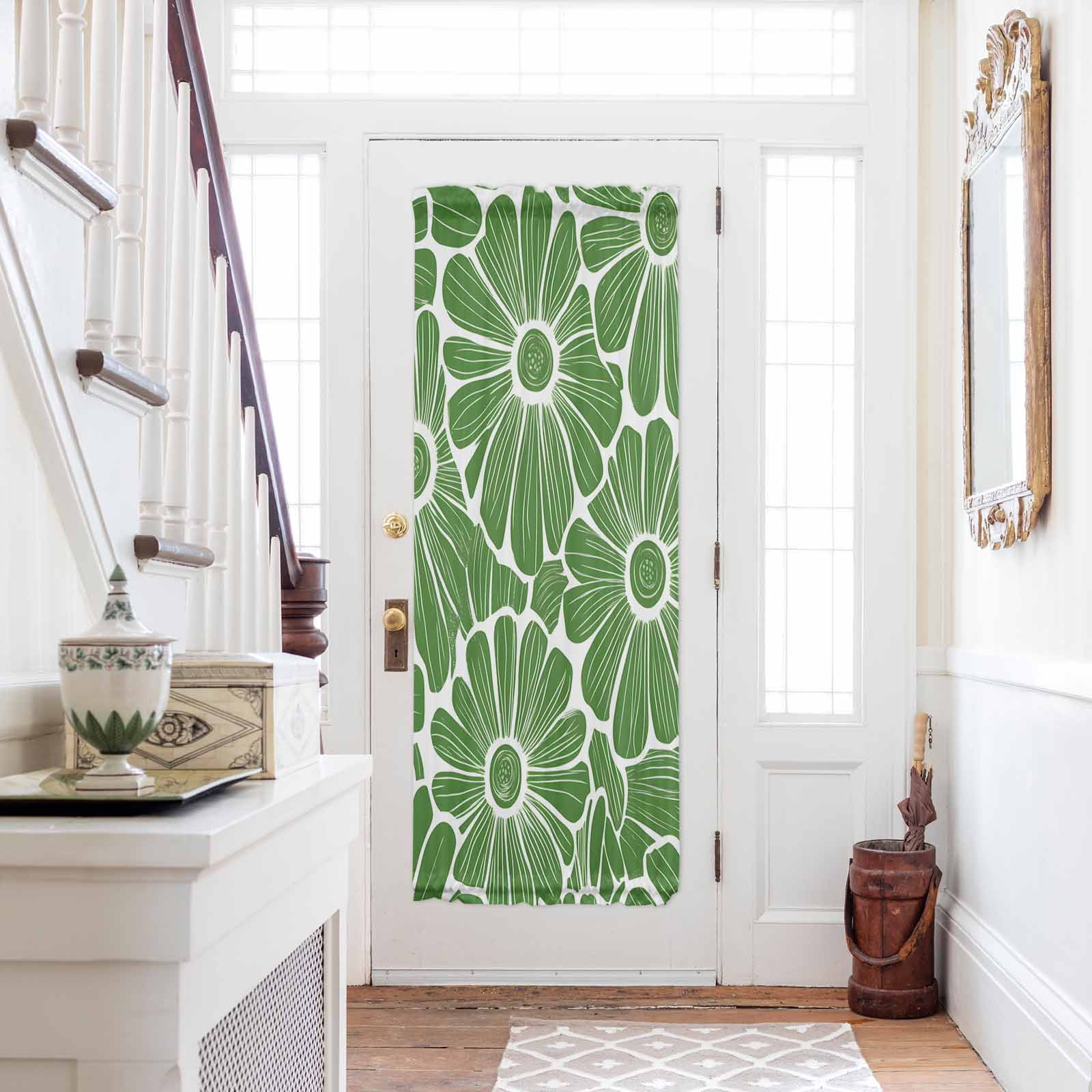 Green Spring Floral Door Curtains for Door Window, French Sidelight ...