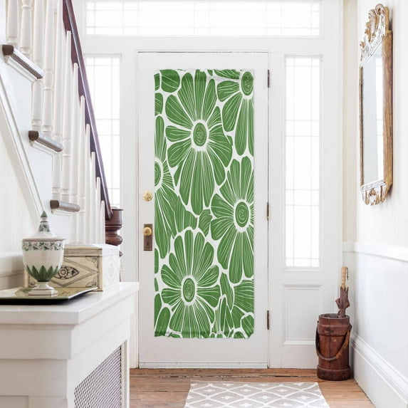 Green Spring Floral Door Curtains for Door Window, French Sidelight ...