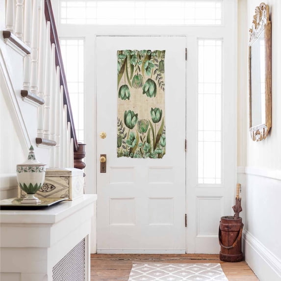 Green Spring Floral Door Curtains for Door Window, French Sidelight ...