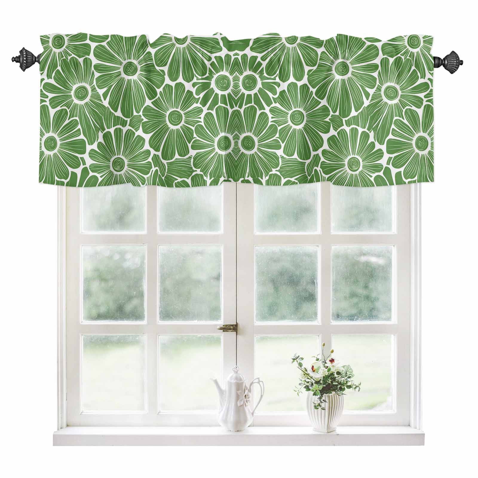 Green Spring Floral Kitchen Valances for Windows 42x12 Inch Kitchen ...