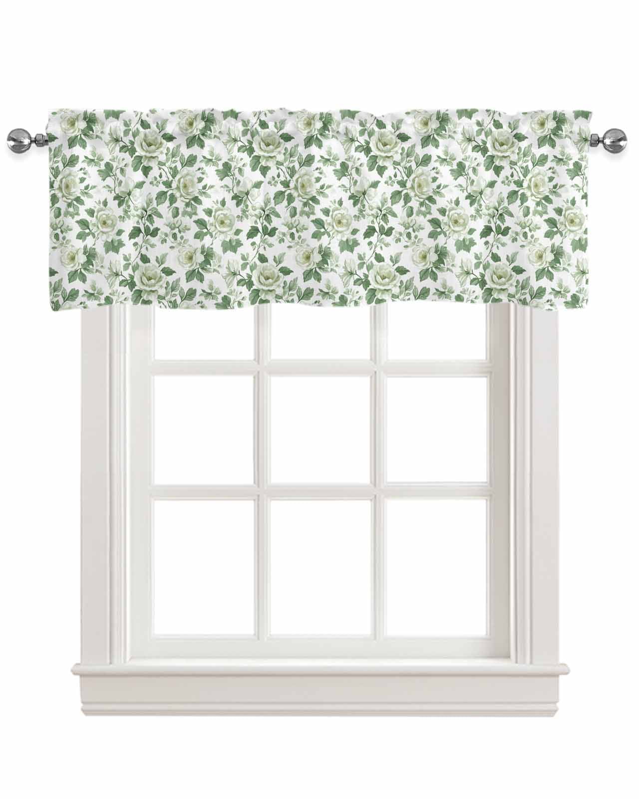 Green Spring Floral Kitchen Valances for Windows Farmhouse Linen Window ...