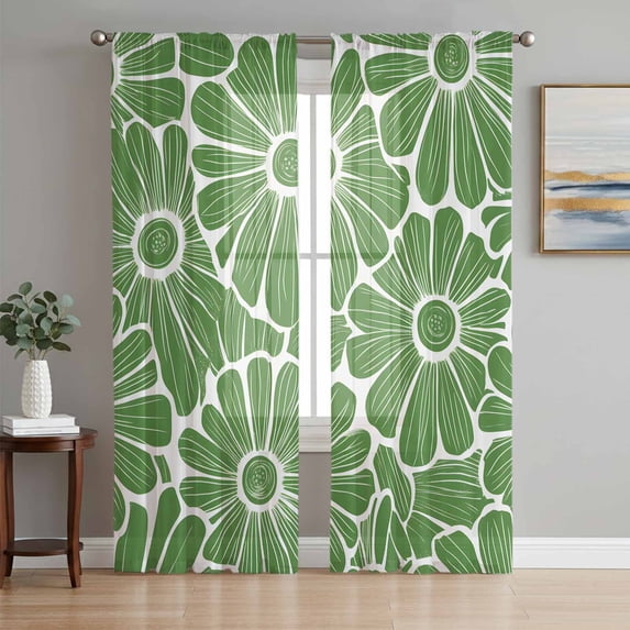 Green Spring Floral Semi Sheer Curtains 96 Inch Length 2 Panels Set ...