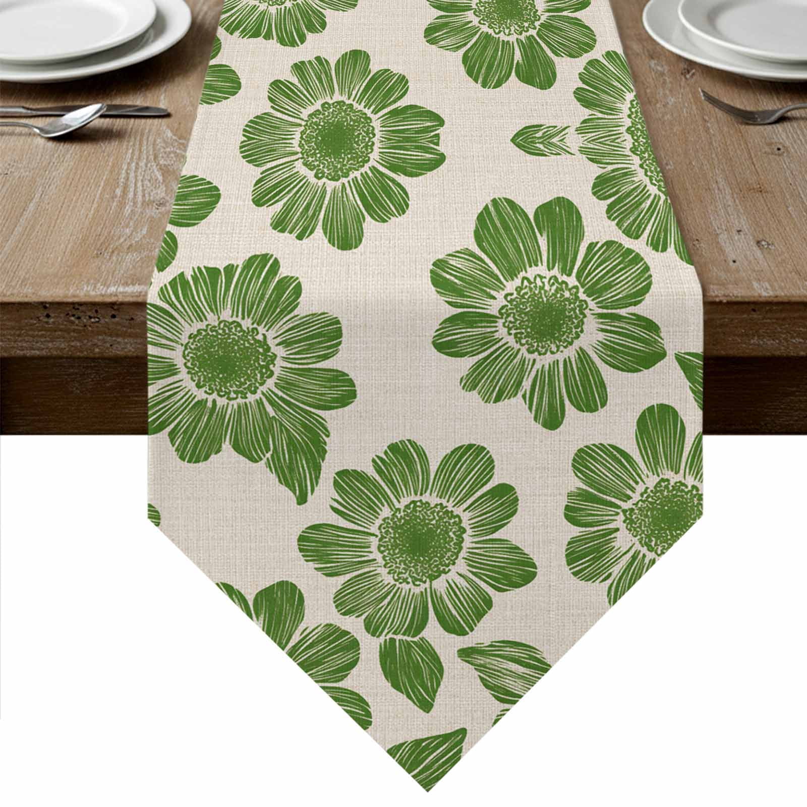Green Spring Floral Table Runner Linen Burlap Table Runner 90 Inches ...