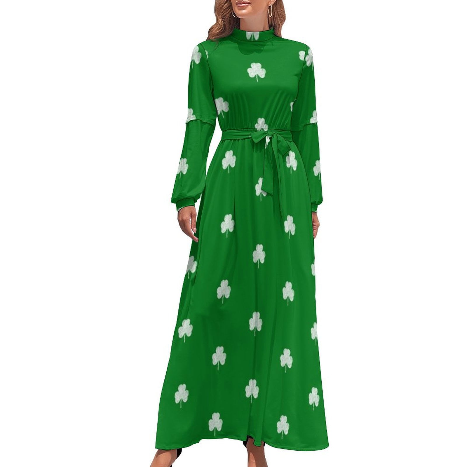 Green St Paddy's day Distressed Shamrock Clover Design Long Dress ...