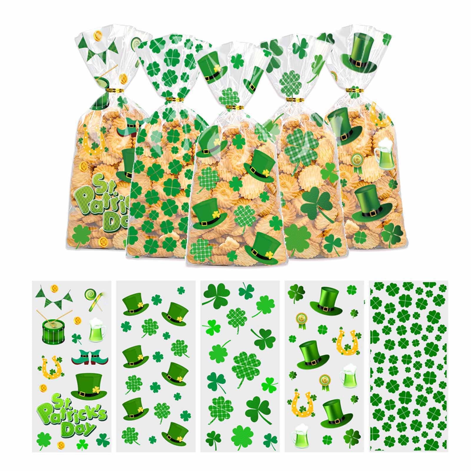 Green St. Patrick's Day Candy Bags, Clover and Hat Themed Gift Bags for ...