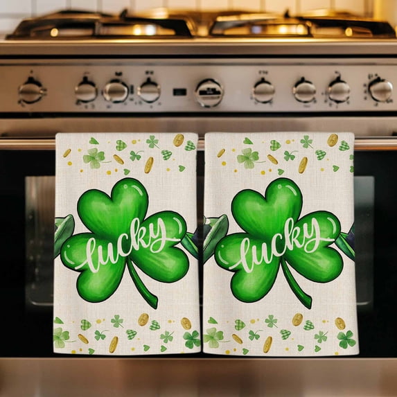Green St. Patrick's Day Kitchen Towels Set of 1, Lucky S Love Heart ...