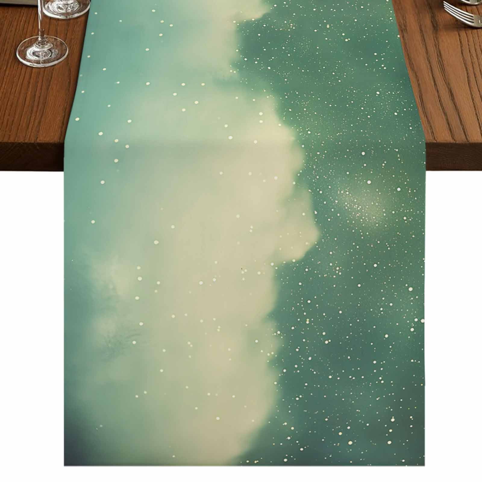 Green Starry Sky 72 Inch Table Runner, Modern Abstract Clouds Night ...