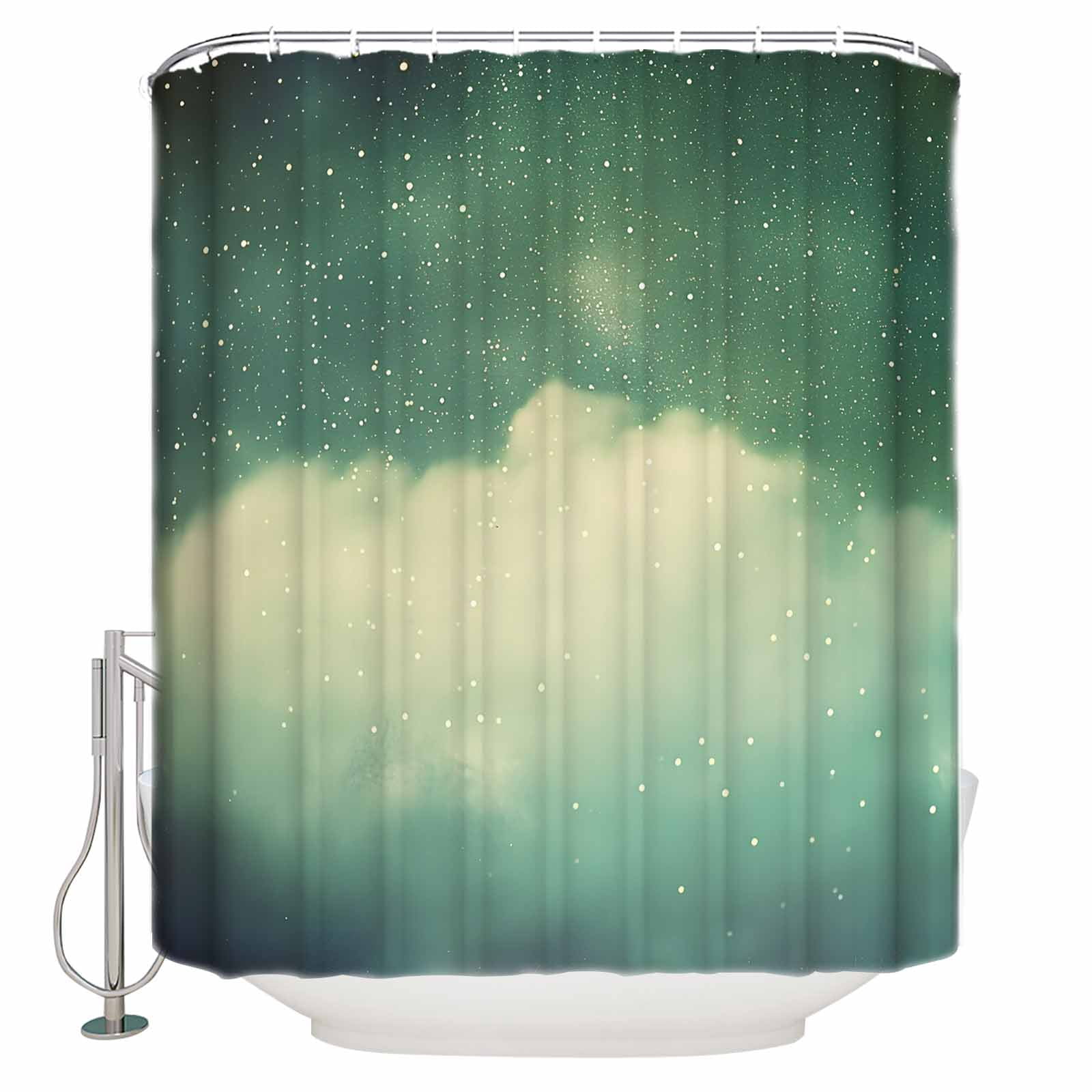 Green Starry Sky Bathroom Shower Curtains with 12 Hooks Polyester ...
