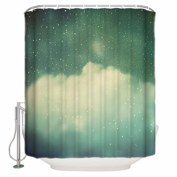 Green Starry Sky Bathroom Shower Curtains with 12 Hooks Polyester ...