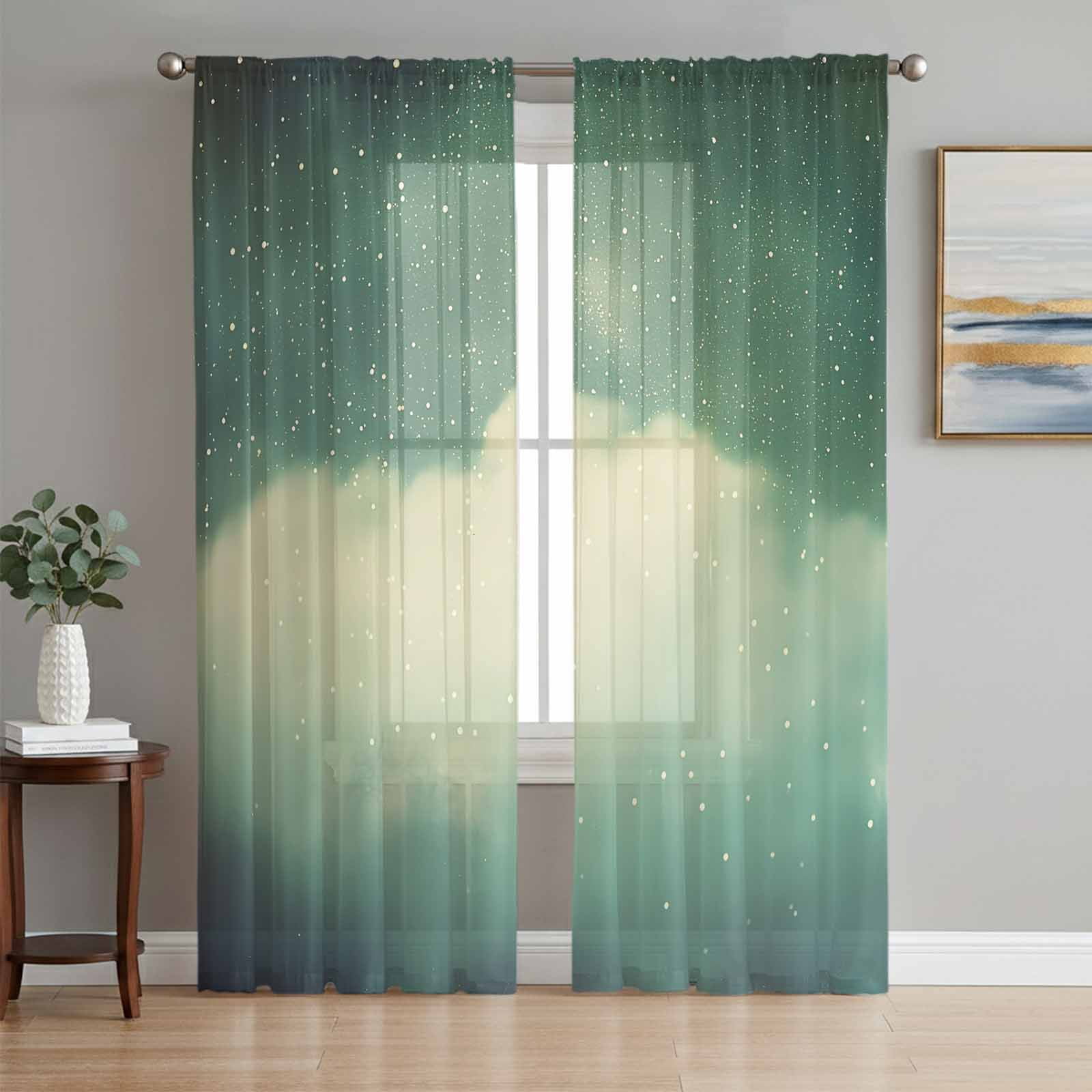 Green Starry Sky Sheer Curtains 63 Inch Length 2 Panels Set, Modern ...
