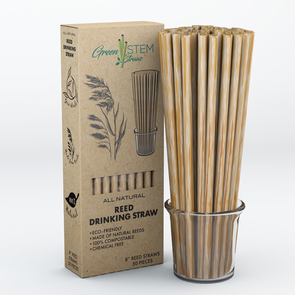 Green Stem Straws All Natural Reed Drinking Straw, 8-inch, 50 Piece ...
