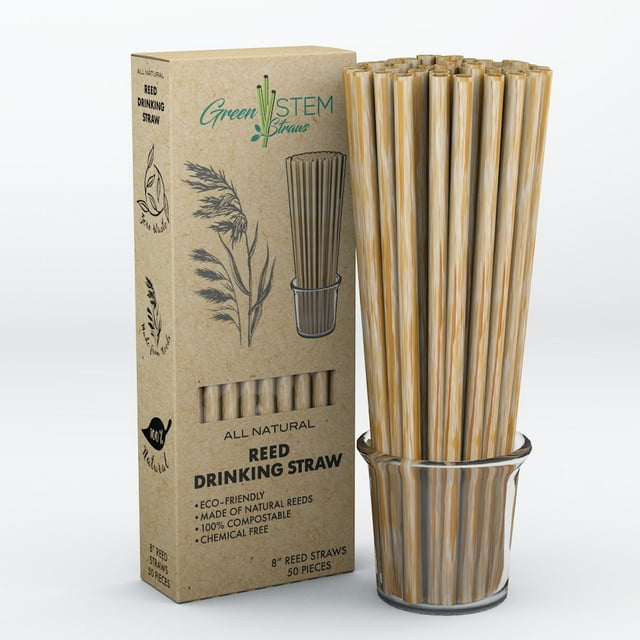 Green Stem Straws All Natural Reed Drinking Straw, 8-inch, 50 Piece ...
