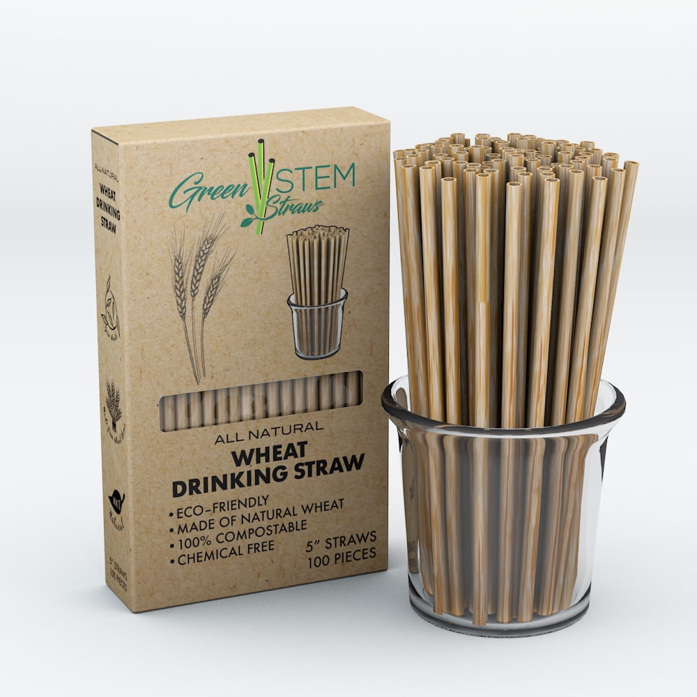 Green Stem Straws All Natural Wheat Drinking Straw, 5-inch, 100 Piece ...