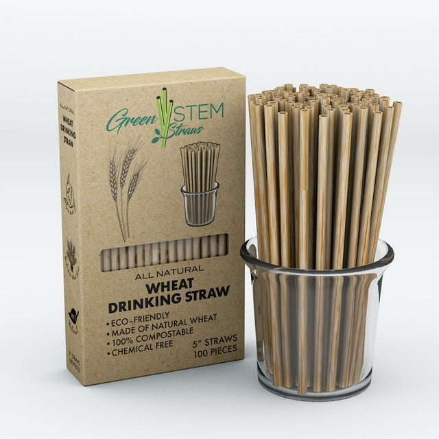 Green Stem Straws All Natural Wheat Drinking Straw, 5-inch, 100 Piece ...