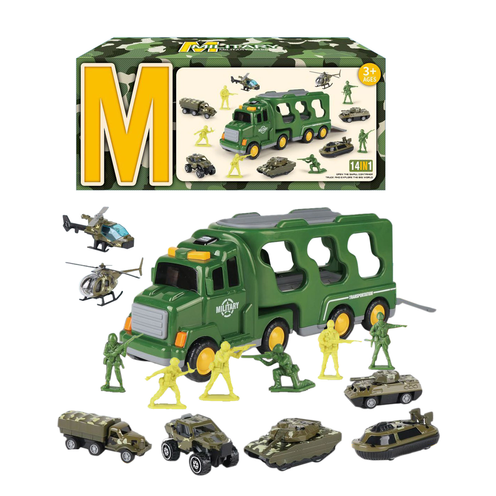Green Storage Car Model Transport Truck Set Mini Size Durable Material ...
