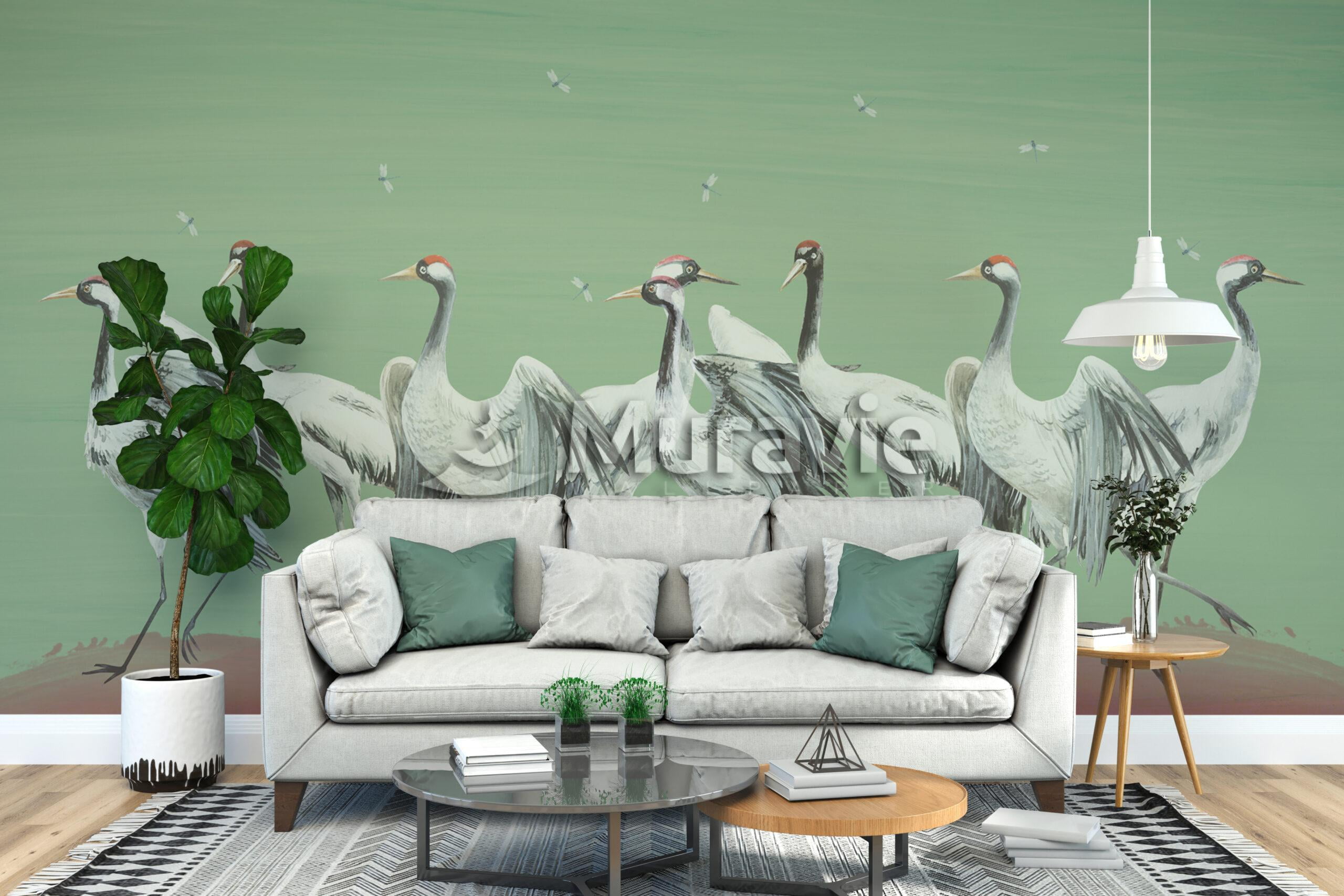 Green Storks Wallpaper , Modern Art Wallpaper , Birds Stylish Wallpaper ...
