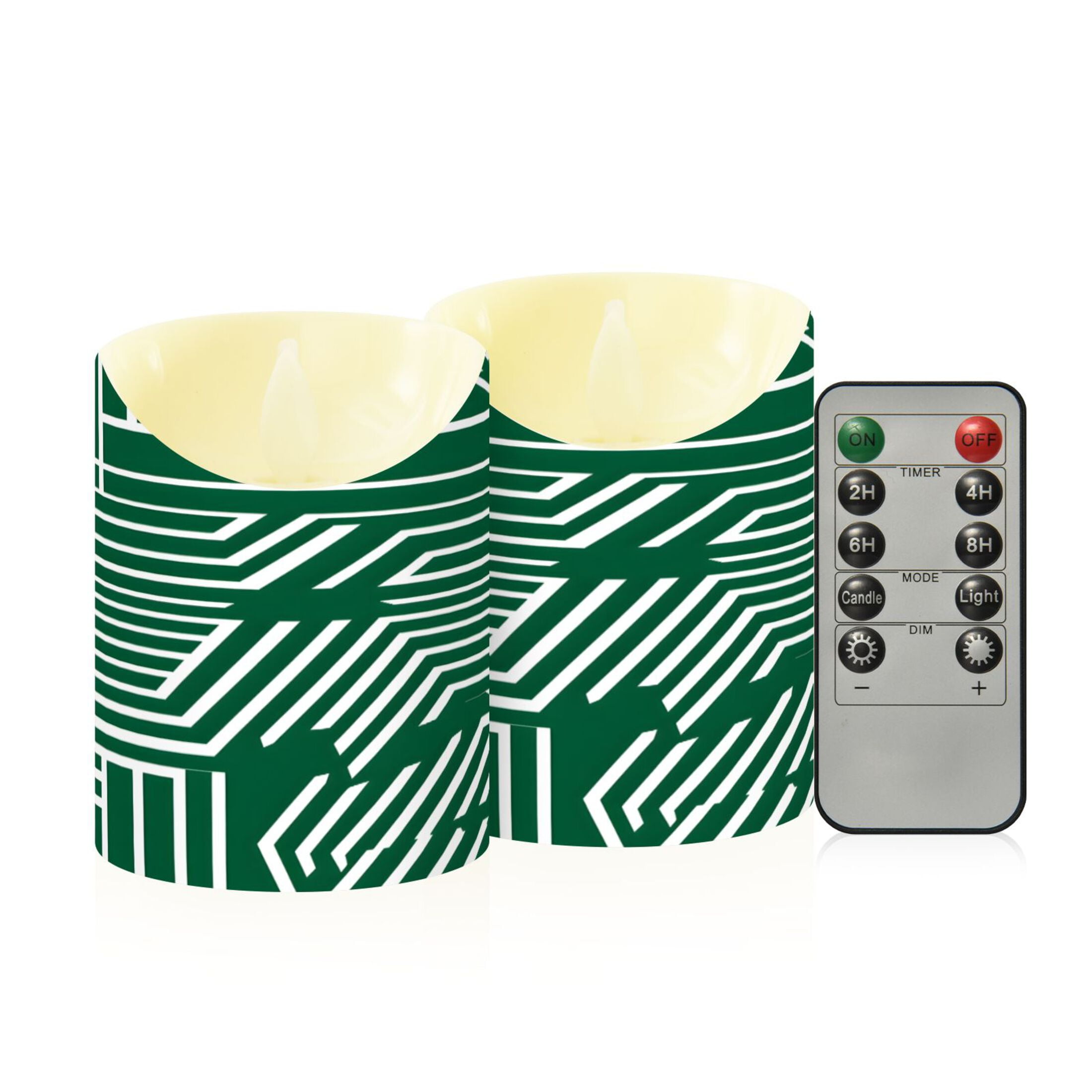 Green Stripe Design Flameless Candles 2 PCS with Remote Realistic ...
