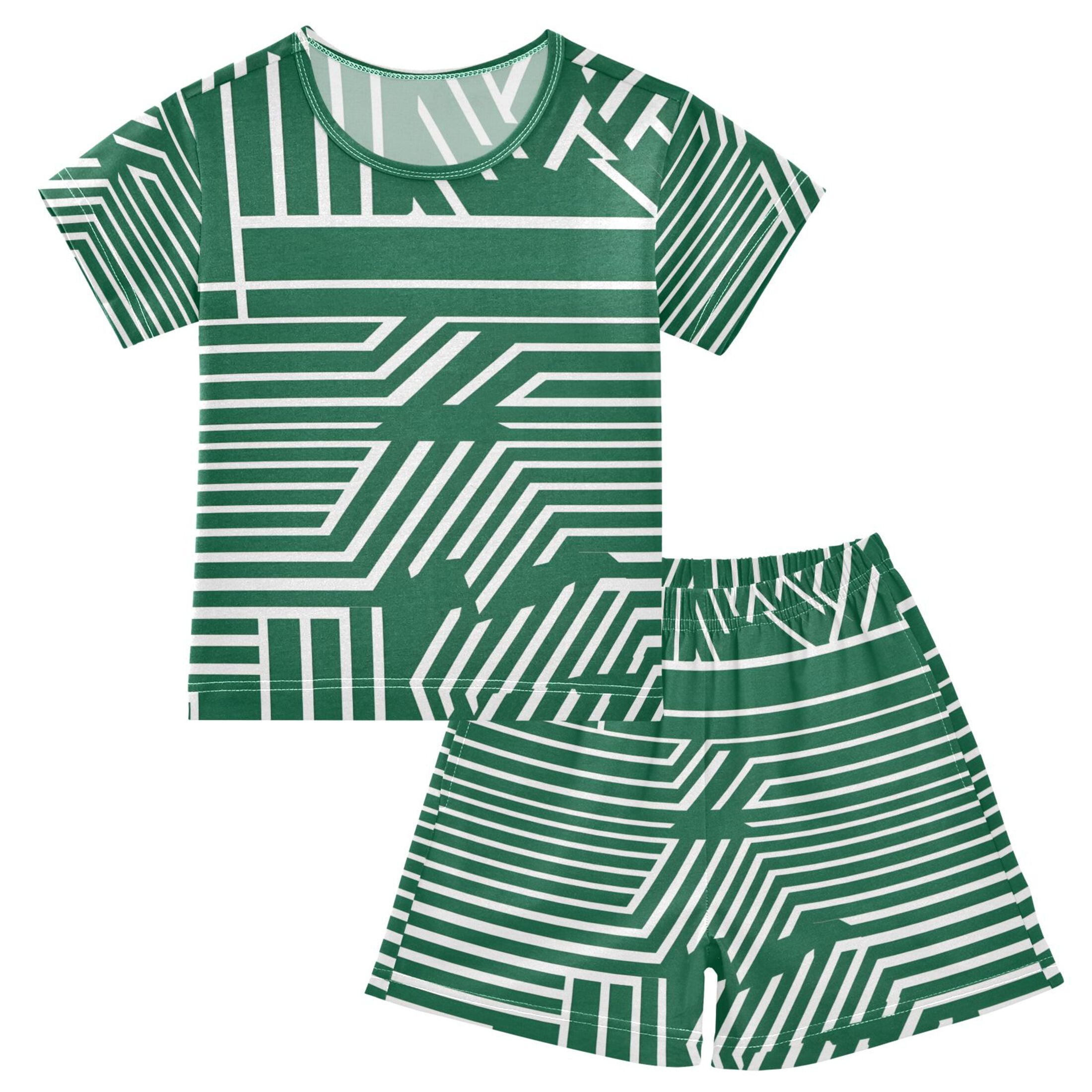 Green Stripe Design Summer Pajama Set Soft Cotton Short Sleeve ...