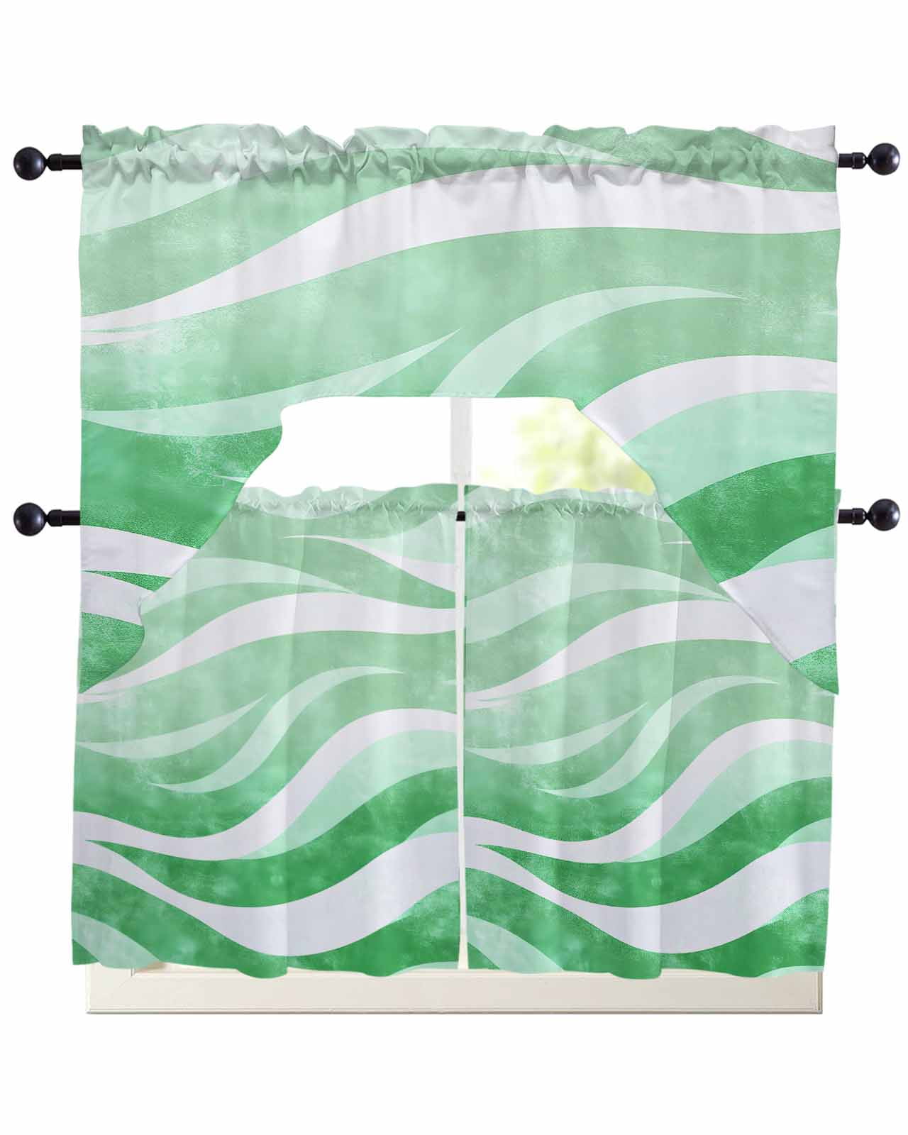 Green Stripe Kitchen Curtains Swag Valance and Tier Curtains Set 24 ...