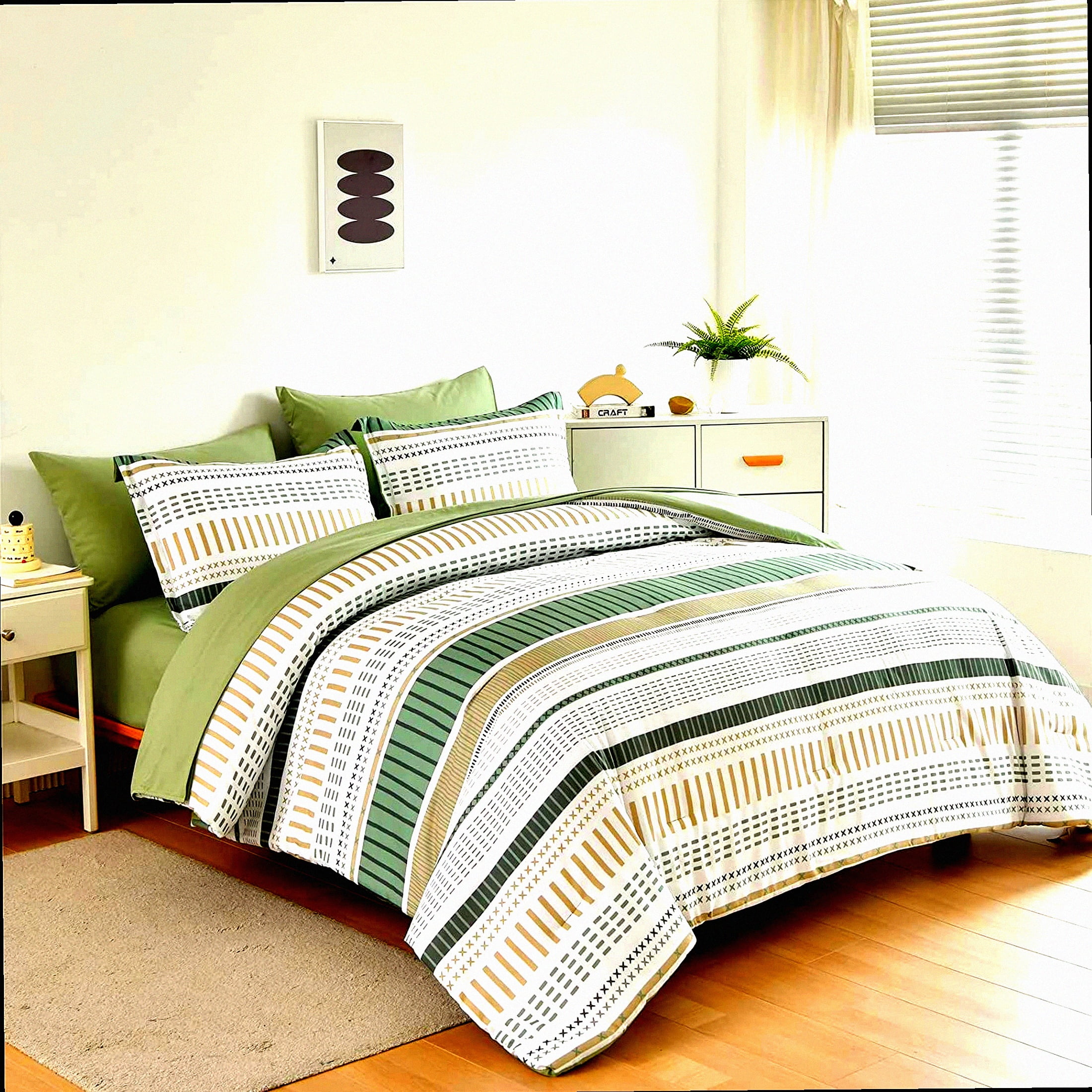 Green Stripe Patchwork Comforter Set - Walmart.com