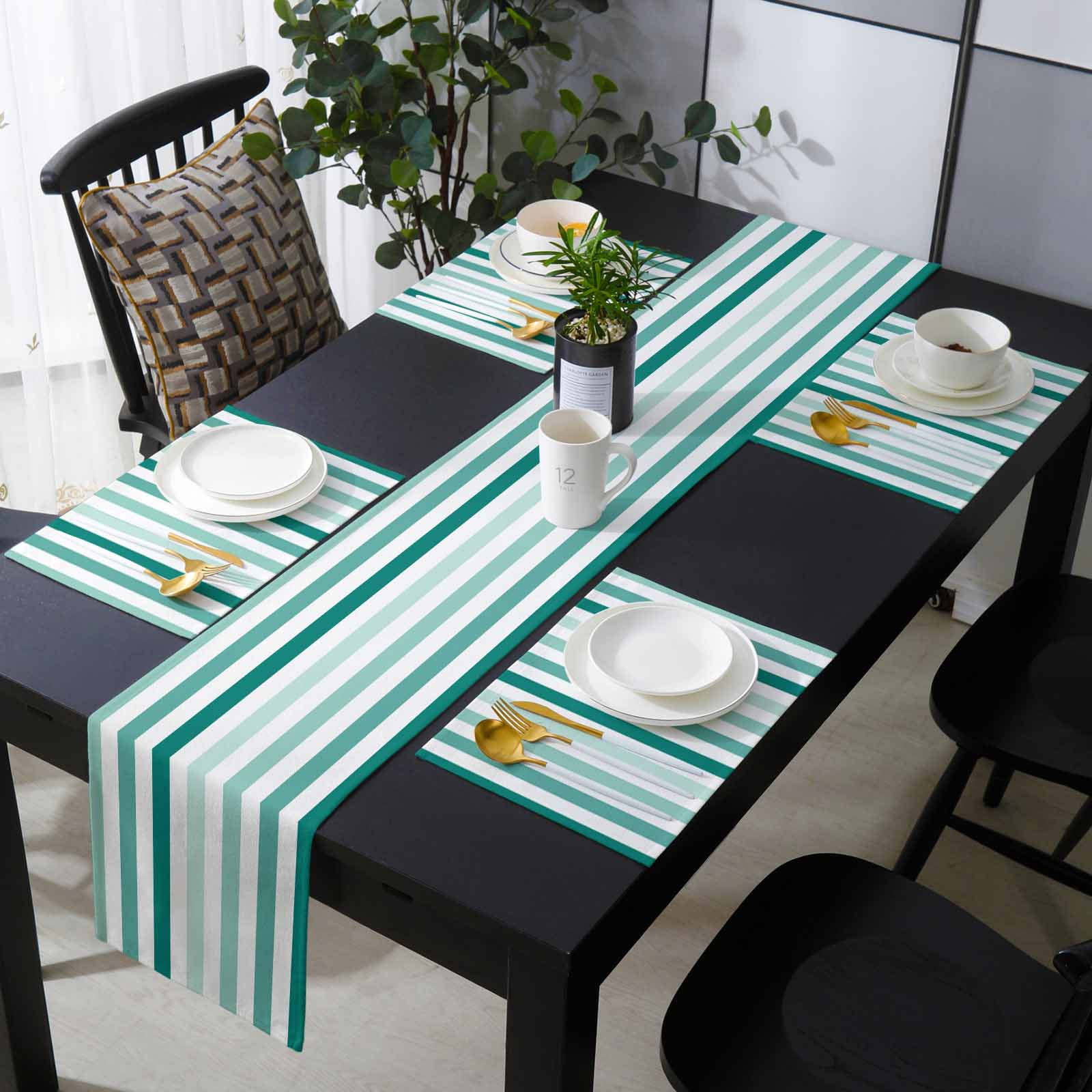 Green Stripe Placemats Set of 6 with 72 Inches Long Table Runners ...