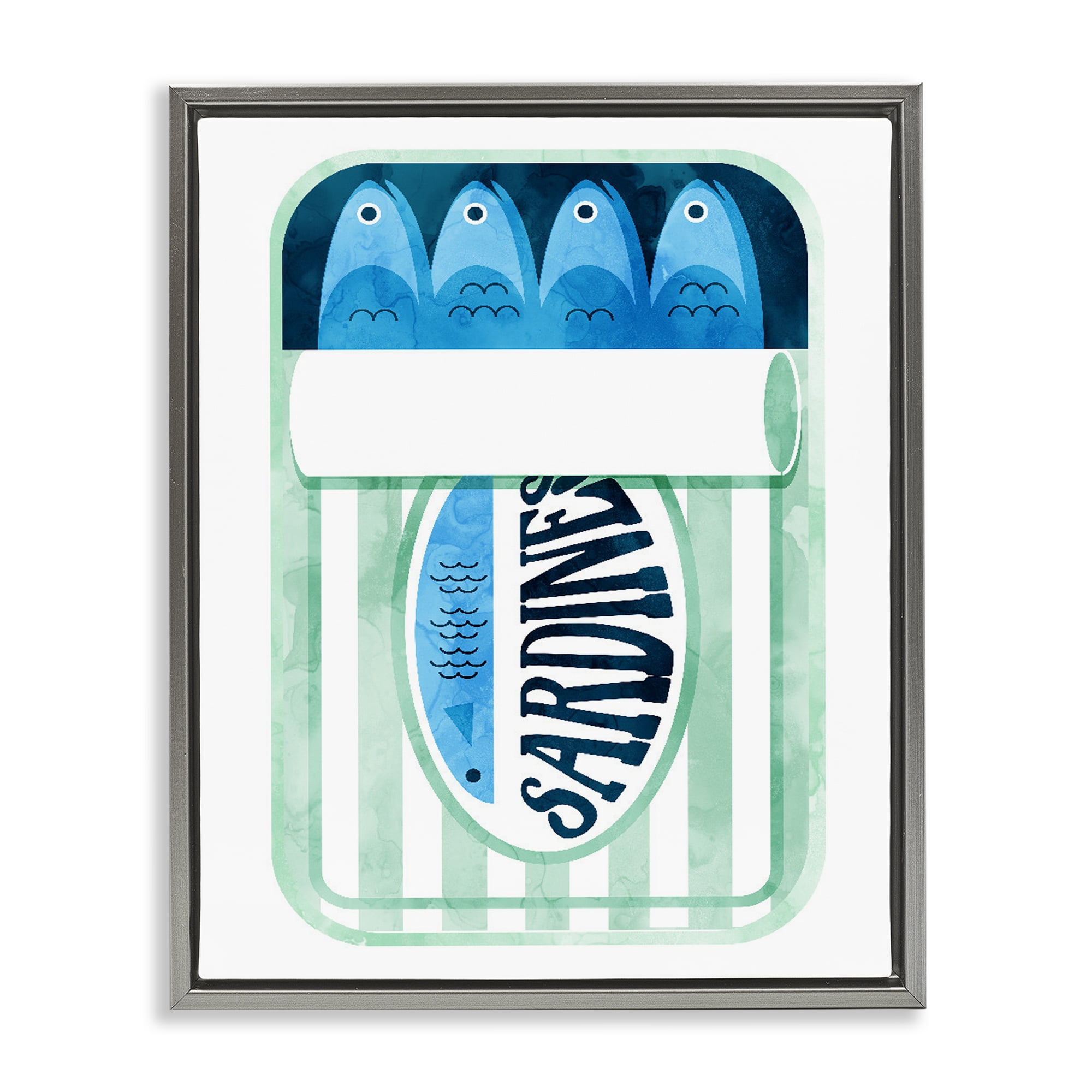 Green Stripe Sardine Tin Gray Framed Floater Canvas Wall Art, design by ...