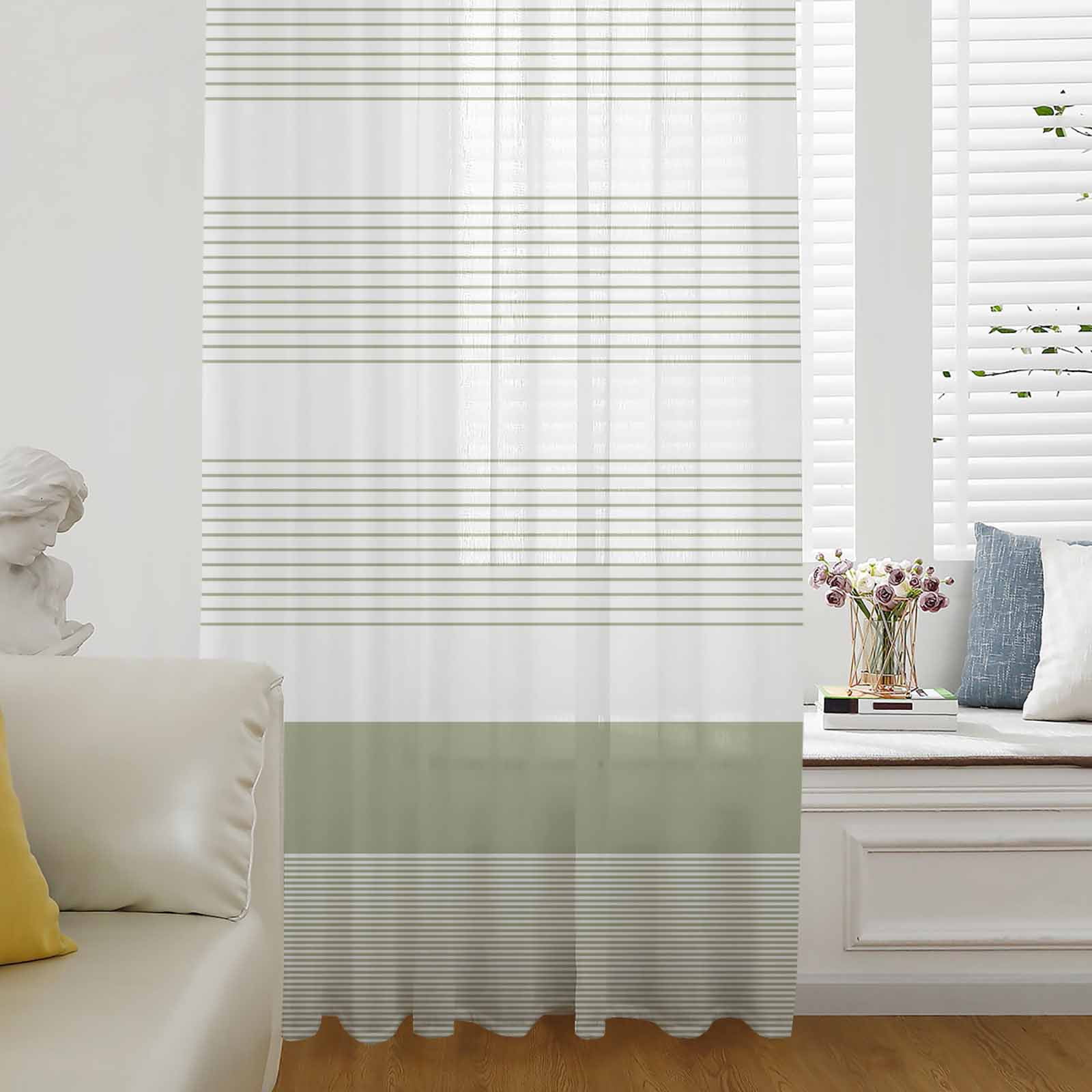Green Stripe Window Curtain 45 Inches Long,Modern Abstract Monochrome ...
