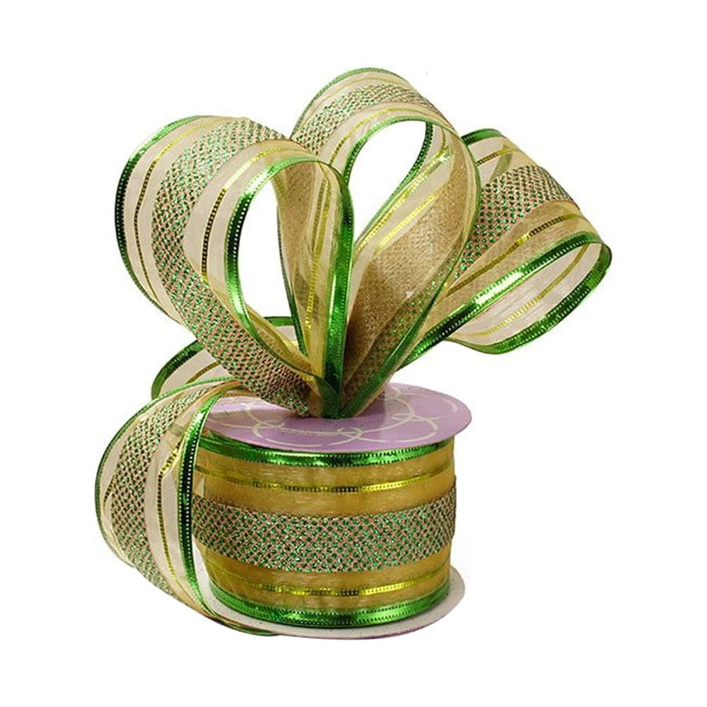 Green Striped Christmas Tree Ribbon - 2 1/2" x 10 Yards, Wired Edge, St ...