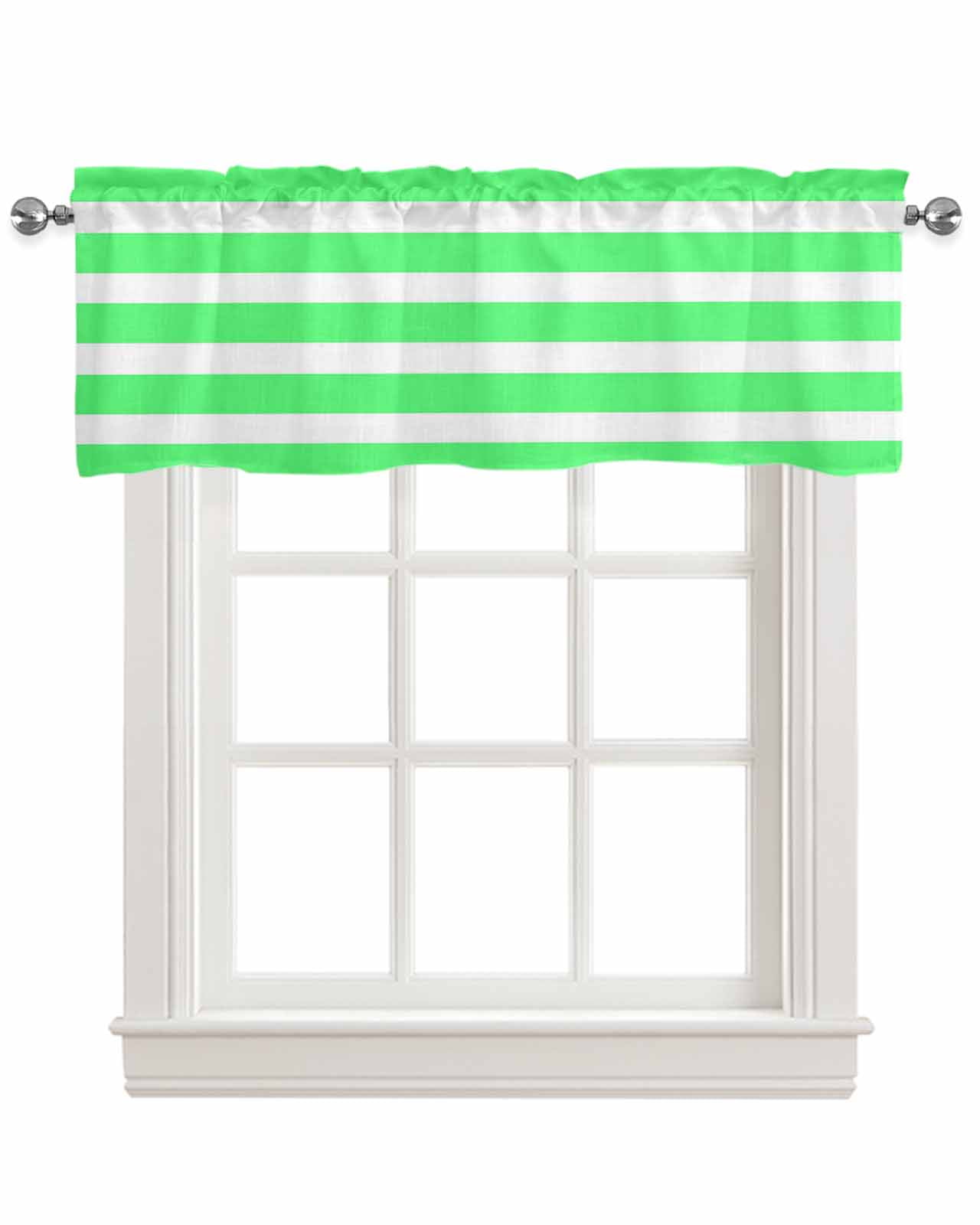 Green Striped Kitchen Valances for Windows Farmhouse Linen Window ...