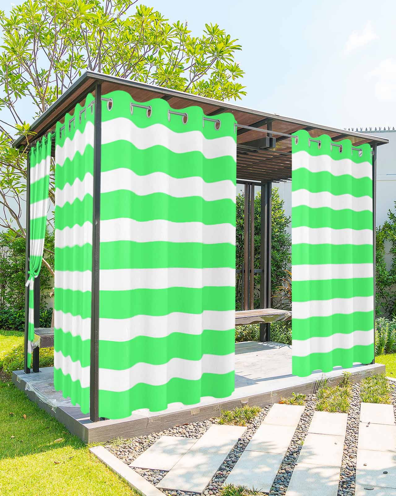 Green Striped Outdoor Curtains for Patio Waterproof,Modern Simple ...