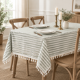 Green Striped Tablecloth Rectangle 55 X 120 Inchton Linen Fabric ...
