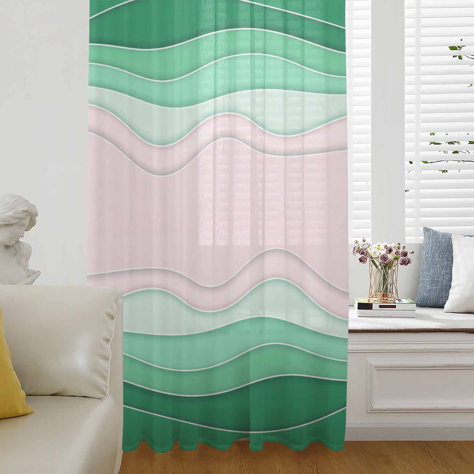 Green Stripes Semi Sheer Curtains Drapes for Living Room, Bedroom ...