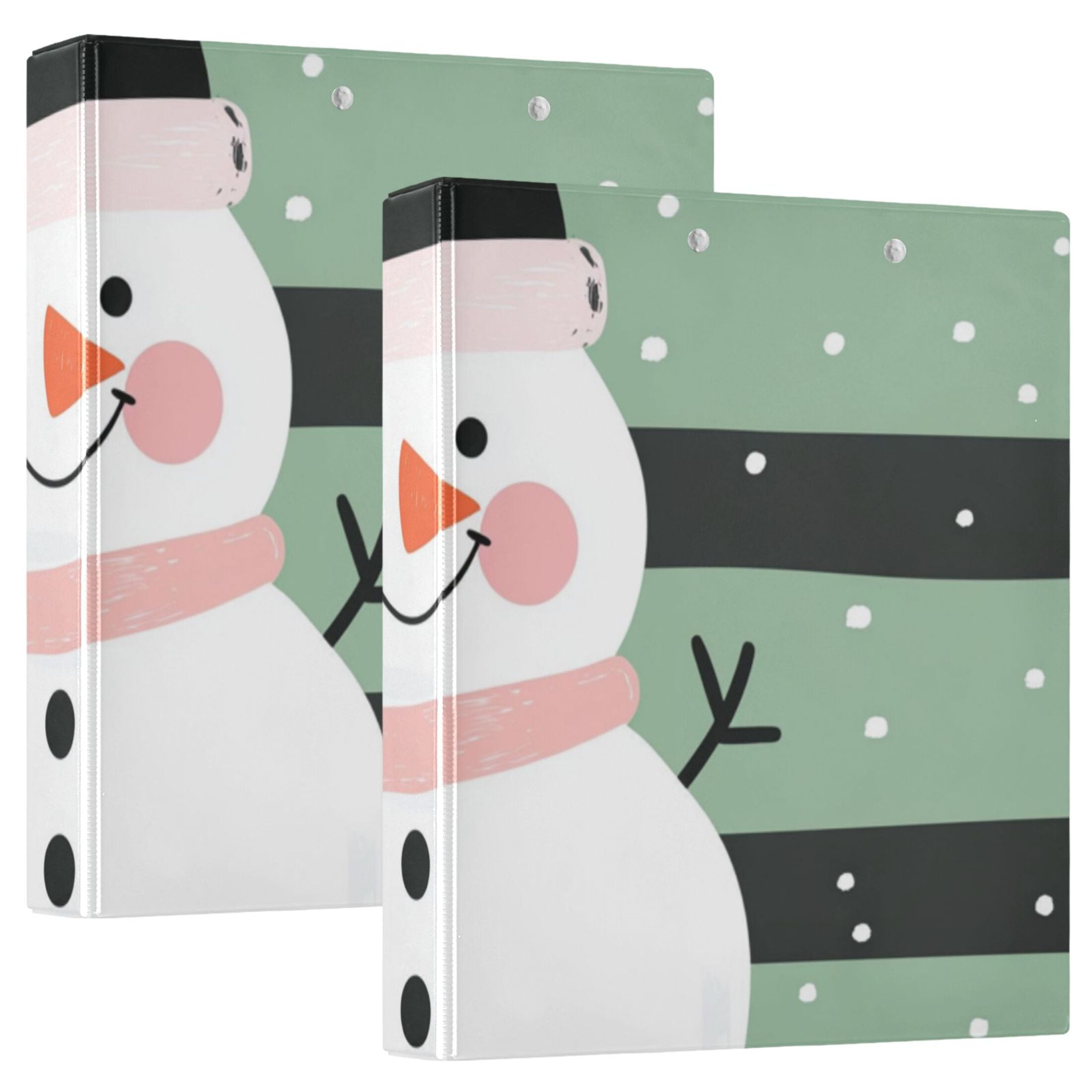 Green Stripes Snowman Wear Hat Round Ring Binder 3 Rings 1.5" Capacity ...