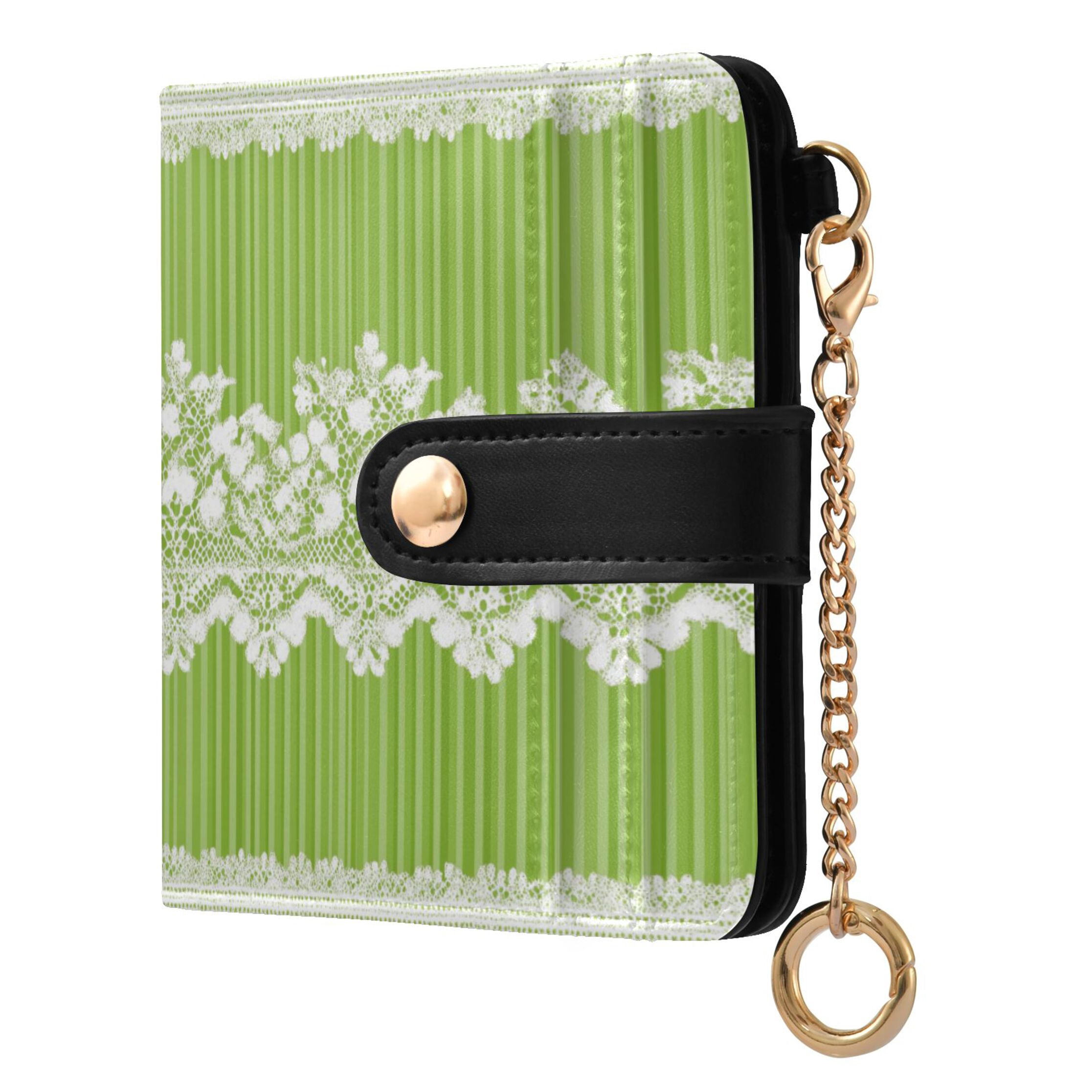 Green Stripes with Lace Border Women's Wallet PU Leather Card Cases ...