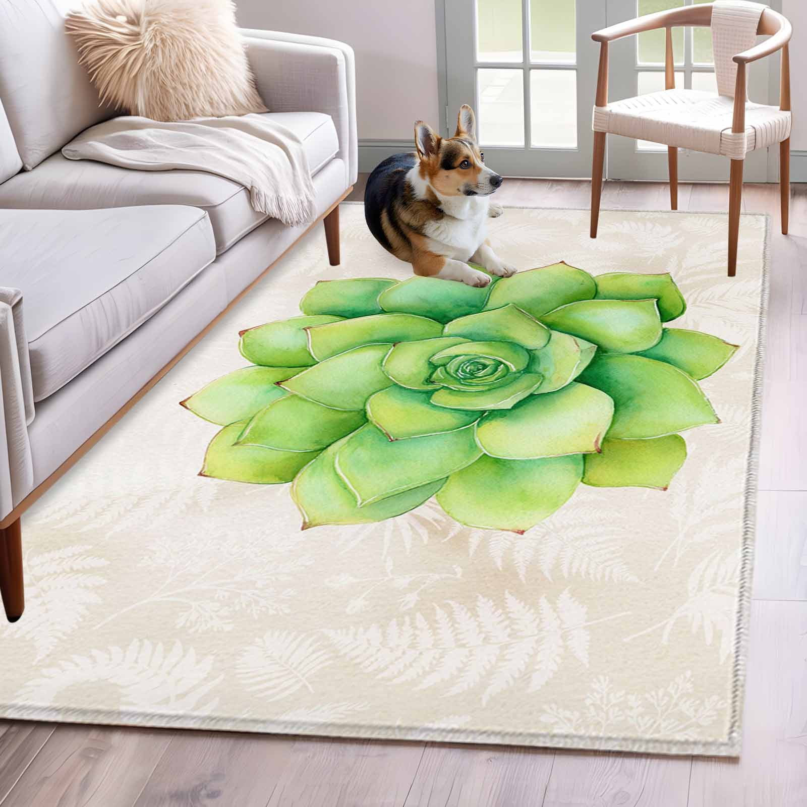 Green Succulent Area Rugs 3x5 ft Green Leaves Ferns Plants Abstract ...