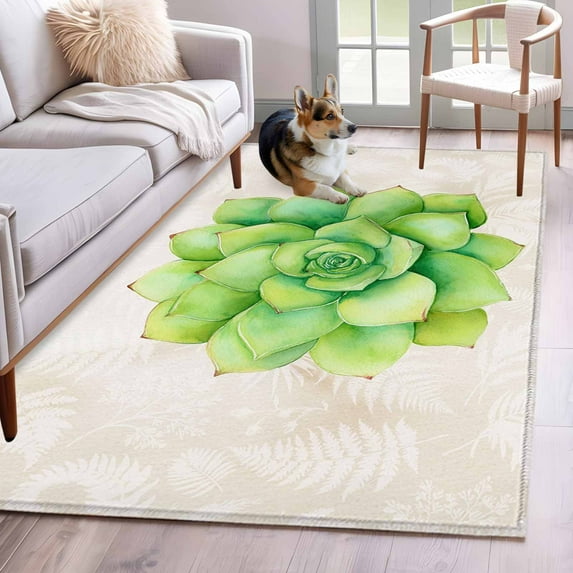 Green Succulent Area Rugs 3x5 ft Green Leaves Ferns Plants Abstract ...