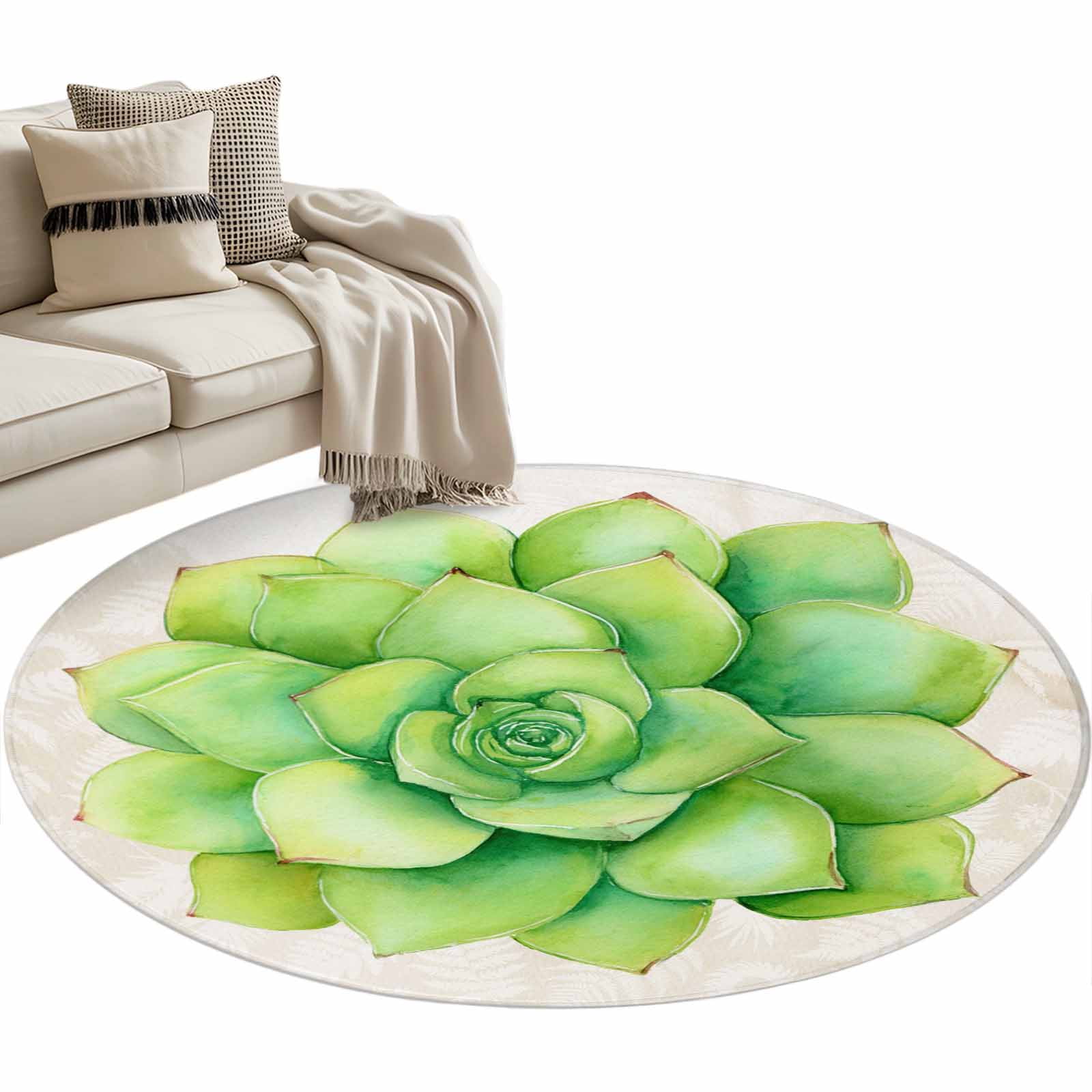 Green Succulent Round Area Rug 3.3ft Green Leaves Ferns Plants Abstract ...