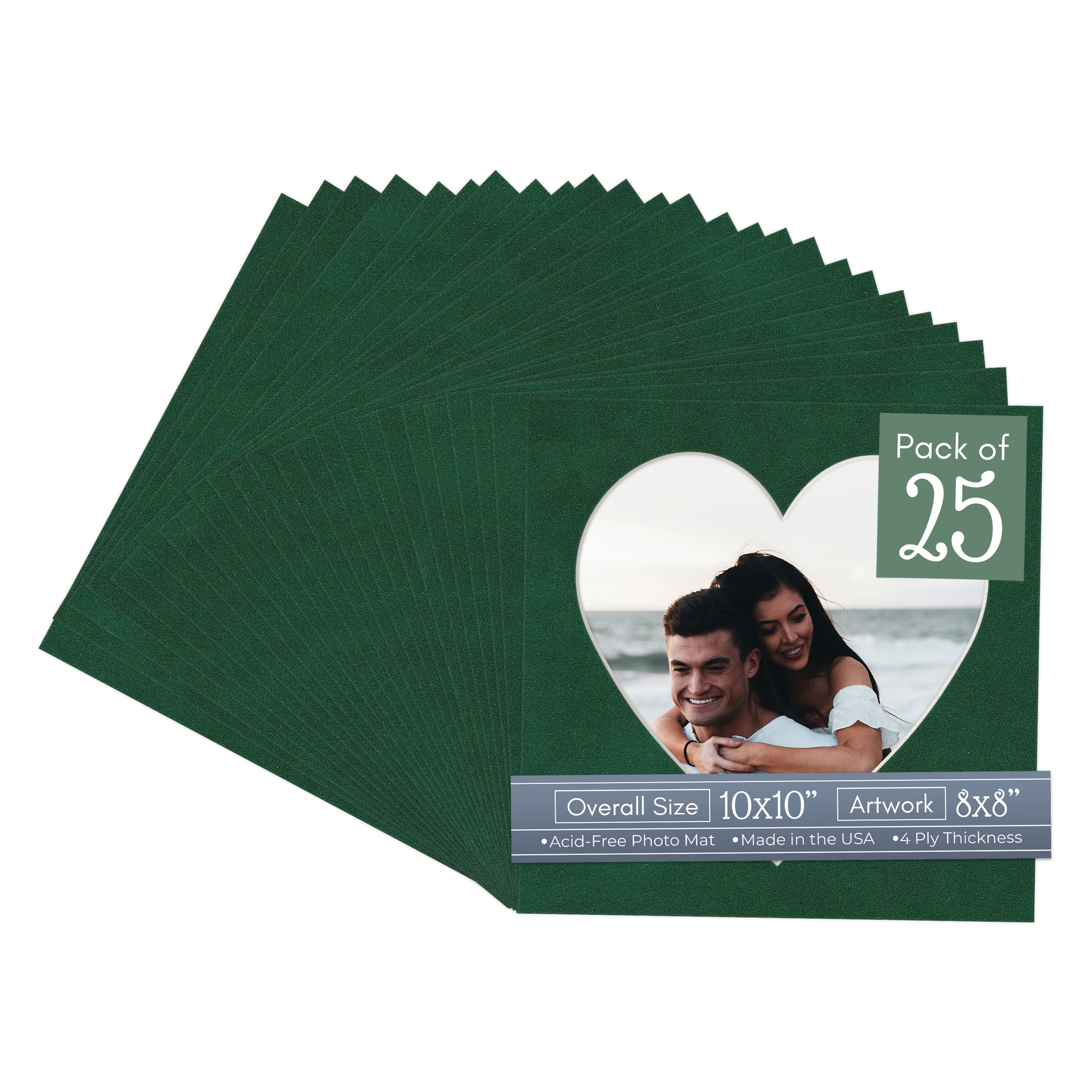 Green Suede Picture Frame Mat for 10x10 Frames - Heart Opening for 8x8 ...